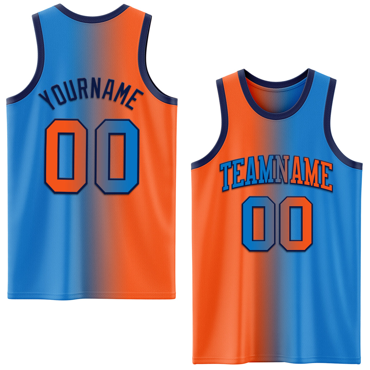 Custom Powder Blue Orange-Navy Authentic Gradient Fashion Basketball ...