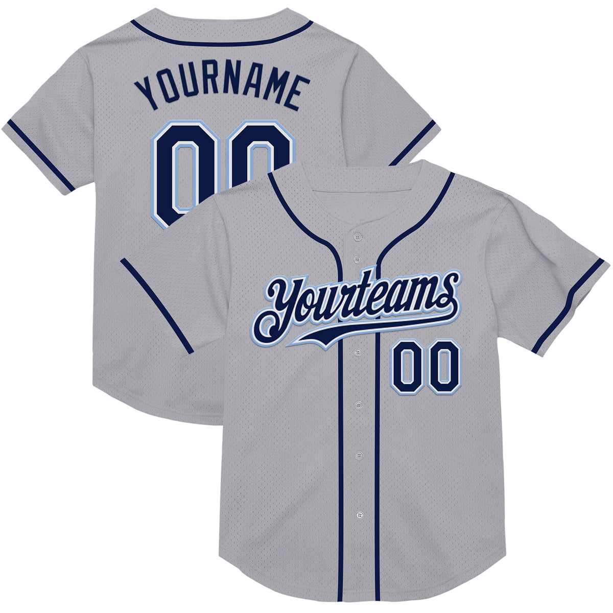 Custom Gray Navy-Light Blue Mesh Authentic Throwback Baseball Jersey ...