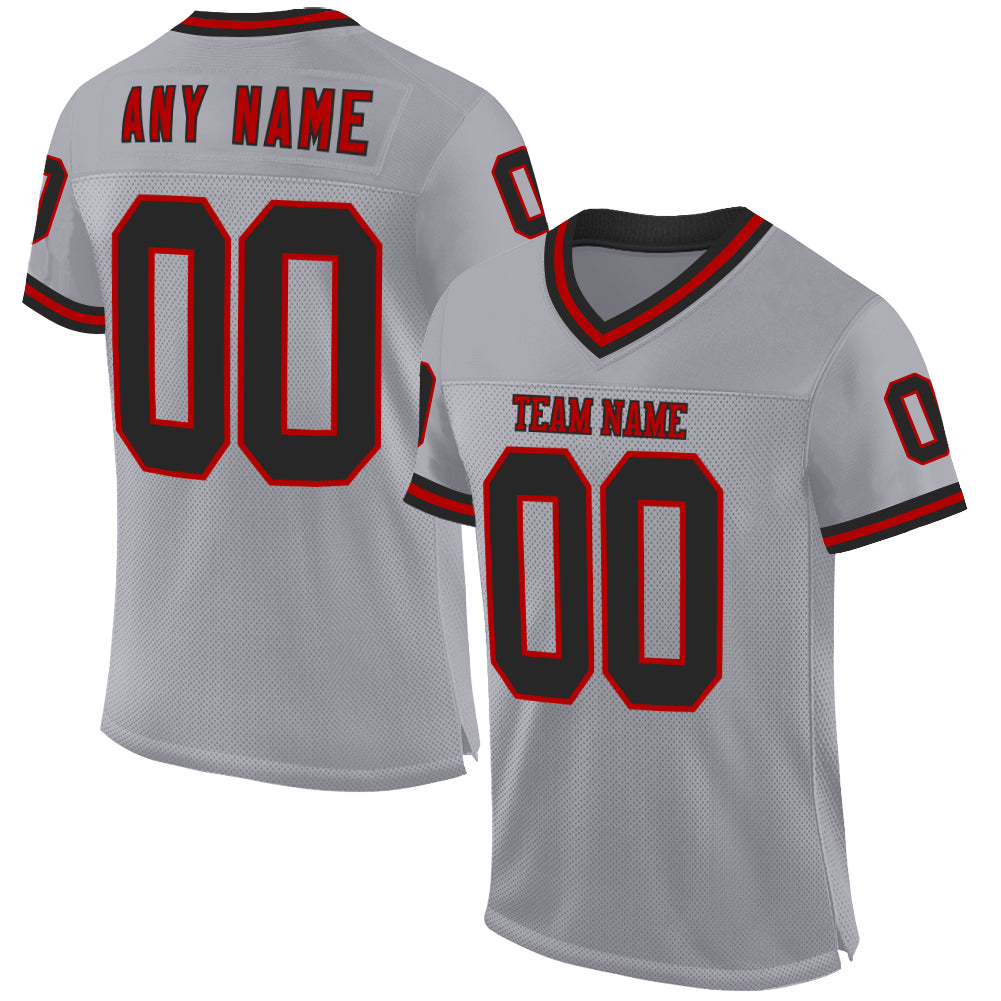 Custom Gray Black-Red Mesh Authentic Throwback Football Jersey Free ...