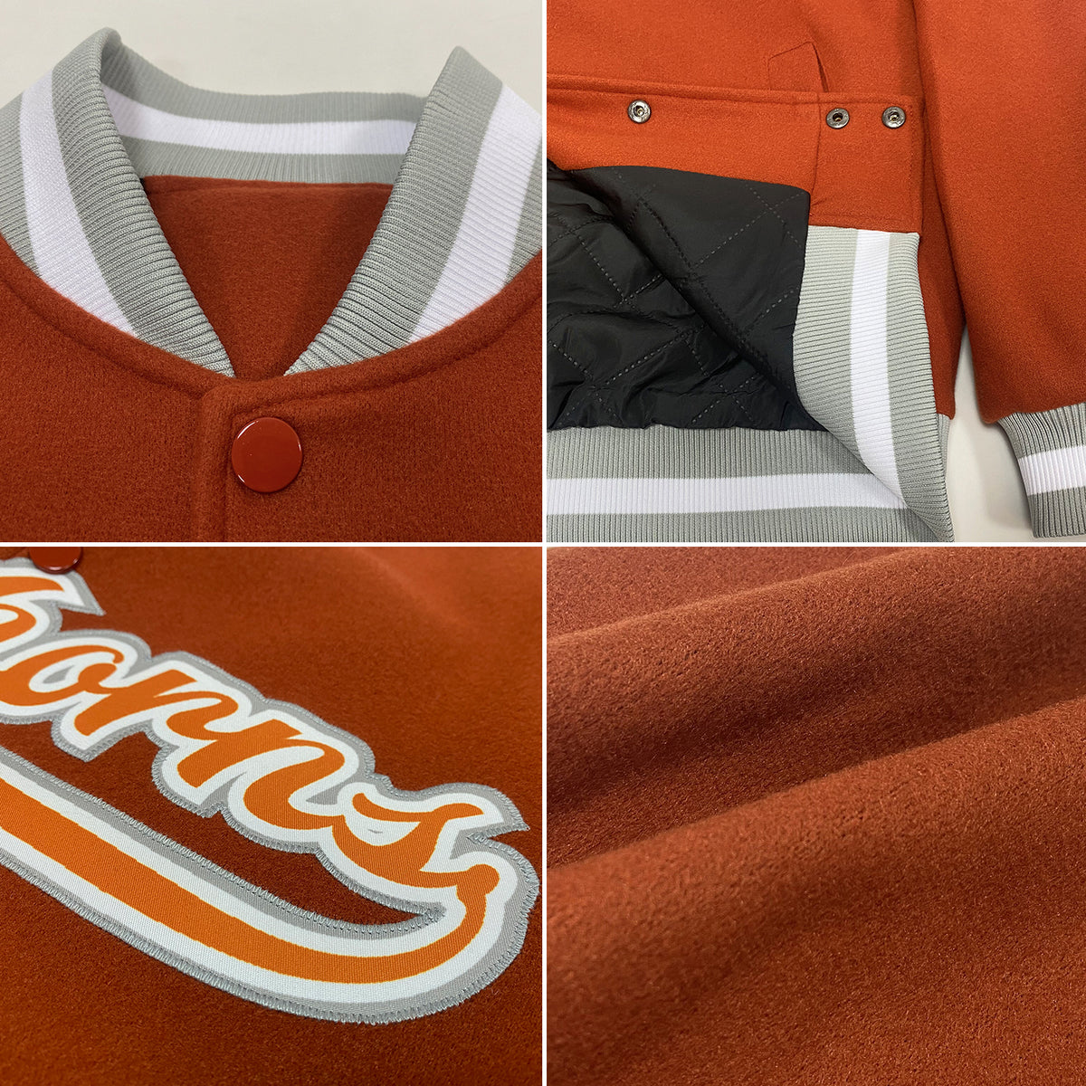 Custom Texas Orange Texas Orange Gray-White Bomber Full-Snap Varsity ...