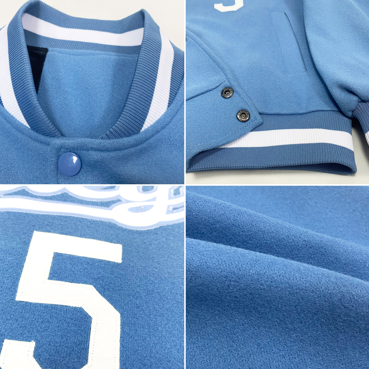 Custom Light Blue White Bomber Full-Snap Varsity Letterman Jacket Free ...