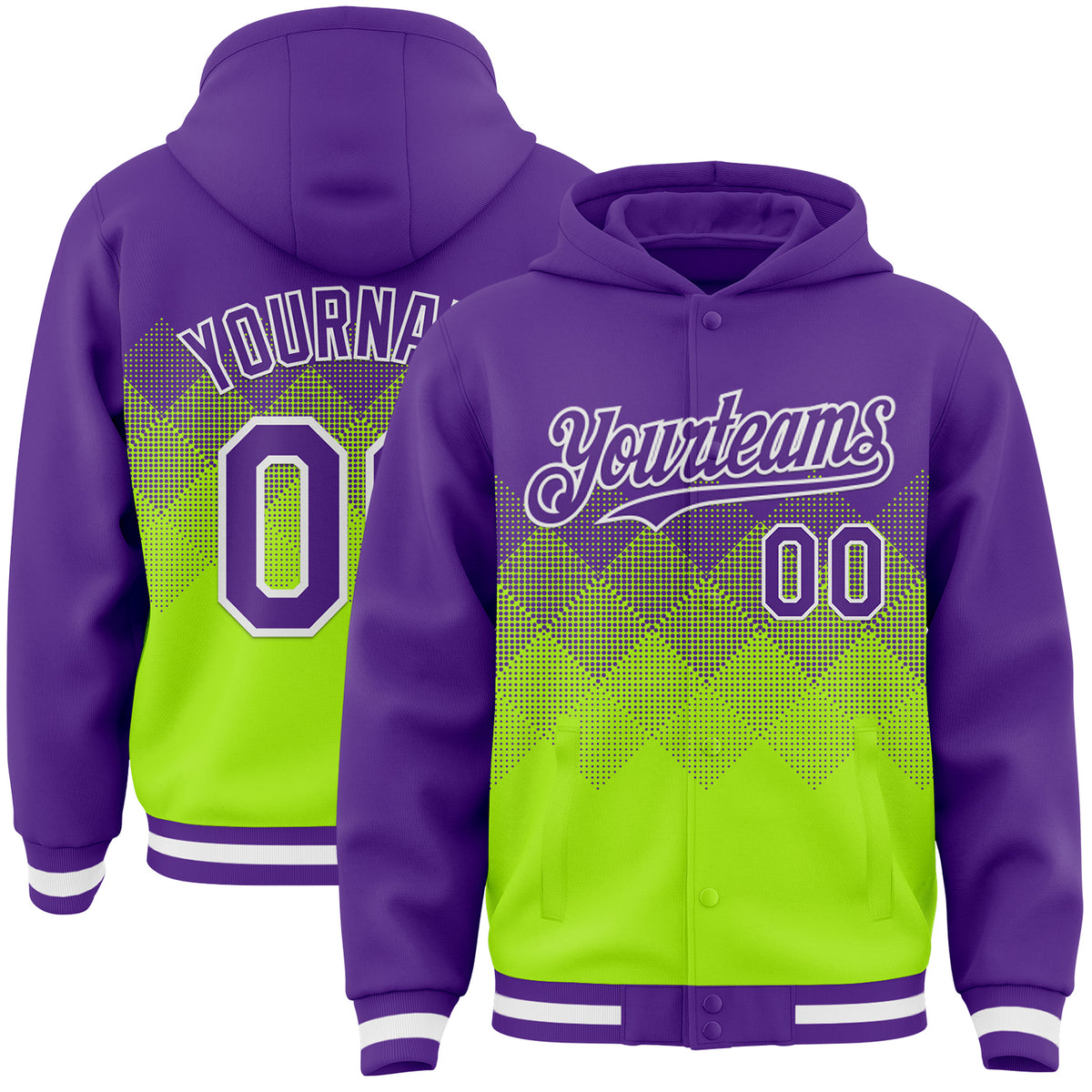 Custom Purple Neon Green-White Gradient Square Shape 3D Pattern Design ...