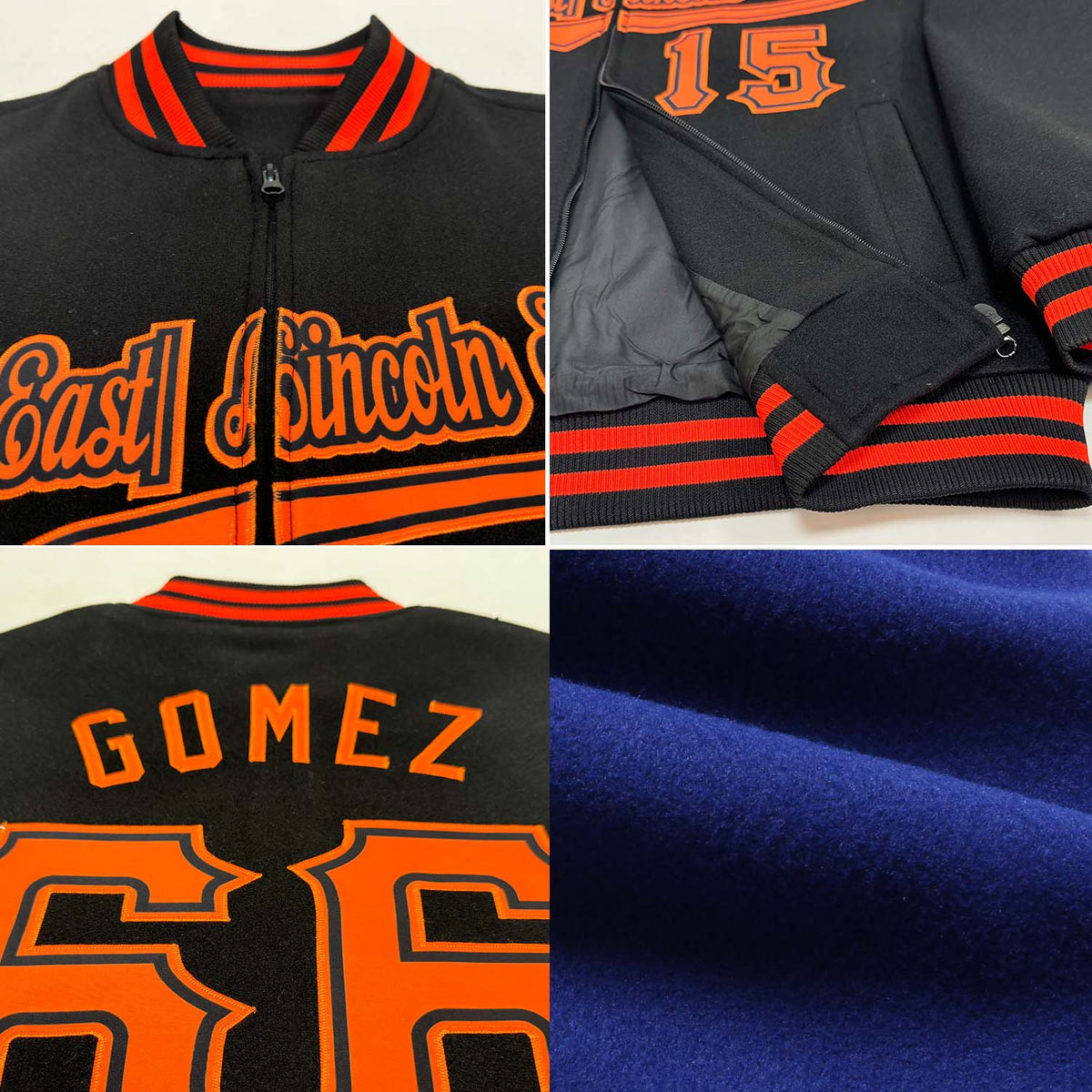 Custom Royal Vintage USA Flag Cream-Black Bomber Varsity Letterman Two ...