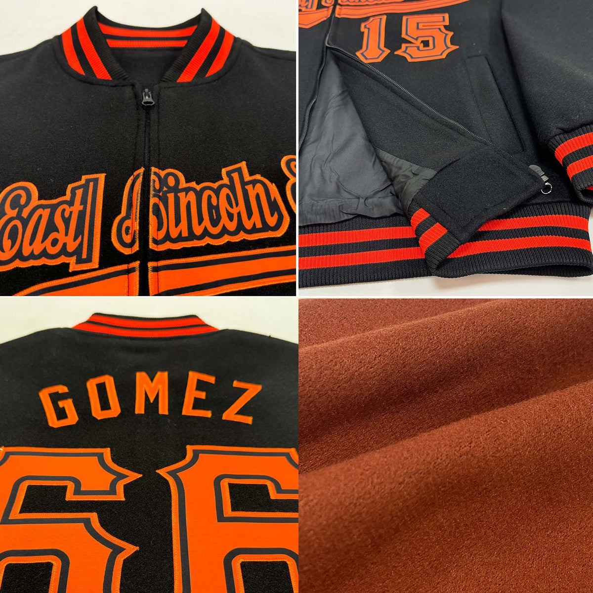 Custom Texas Orange Green-Cream Bomber Varsity Letterman Zipper Jacket ...