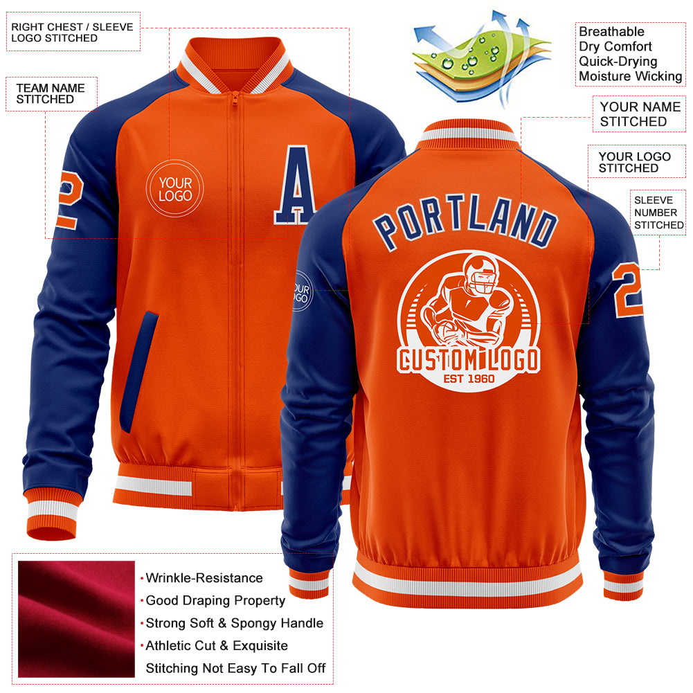 Custom Orange White-Royal Bomber Varsity Letterman Two Tone Zipper ...