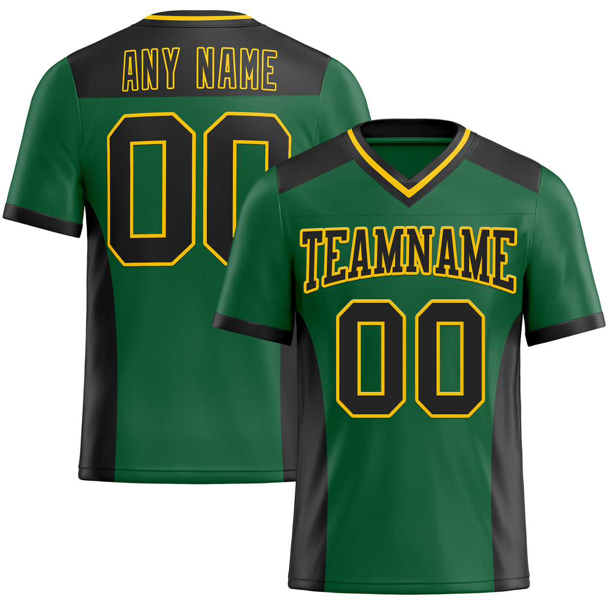 Custom Kelly Green Black-Yellow Mesh Authentic Football Jersey Free ...
