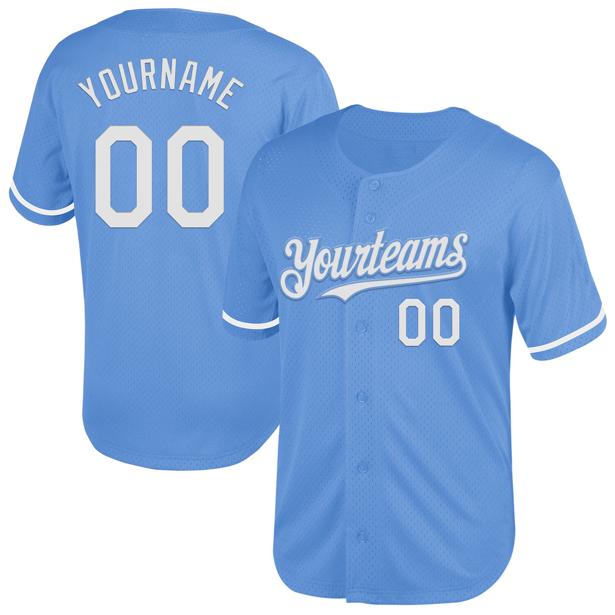 Custom Light Blue White Mesh Authentic Throwback Baseball Jersey Free ...
