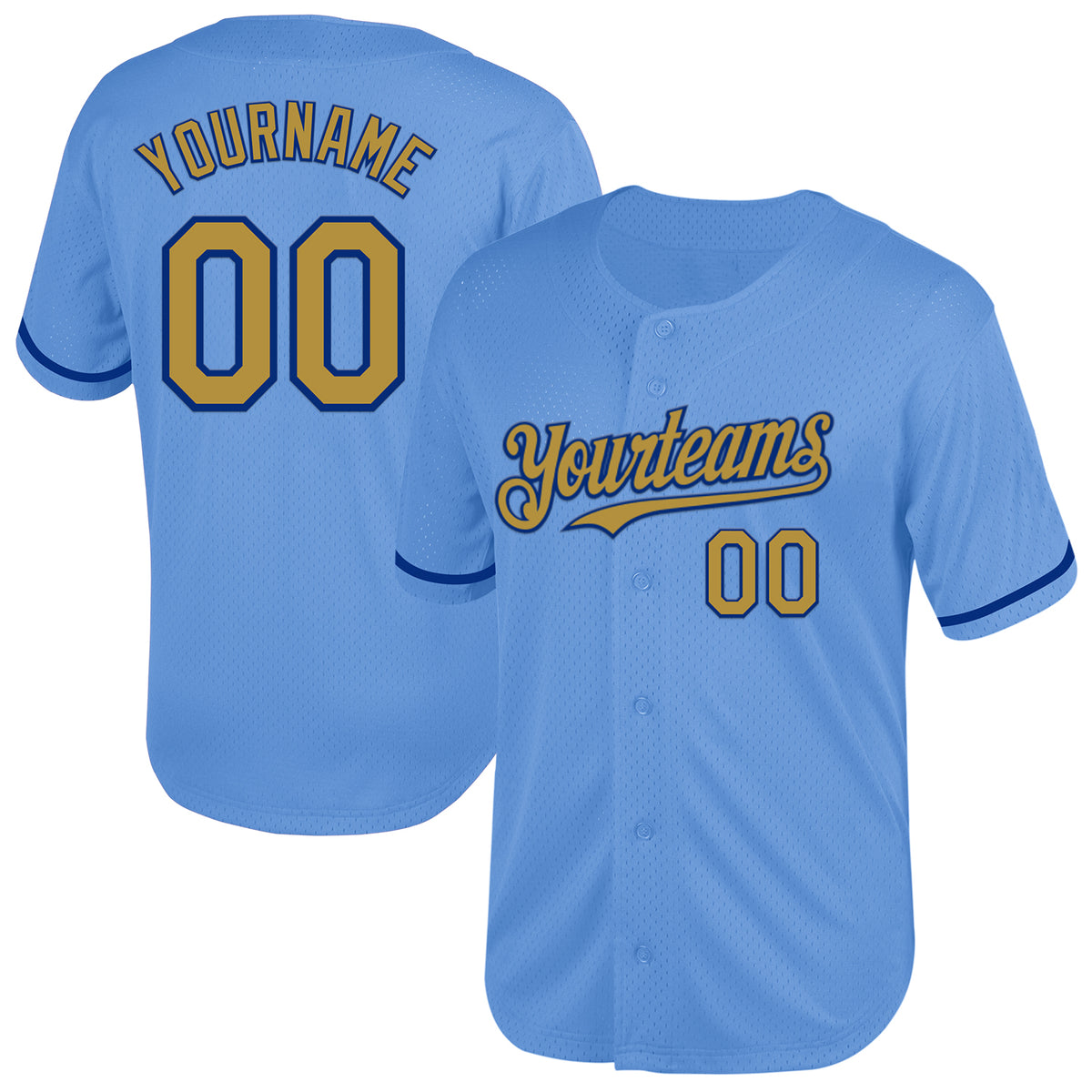 Custom Light Blue Old Gold-Royal Mesh Authentic Throwback Baseball ...