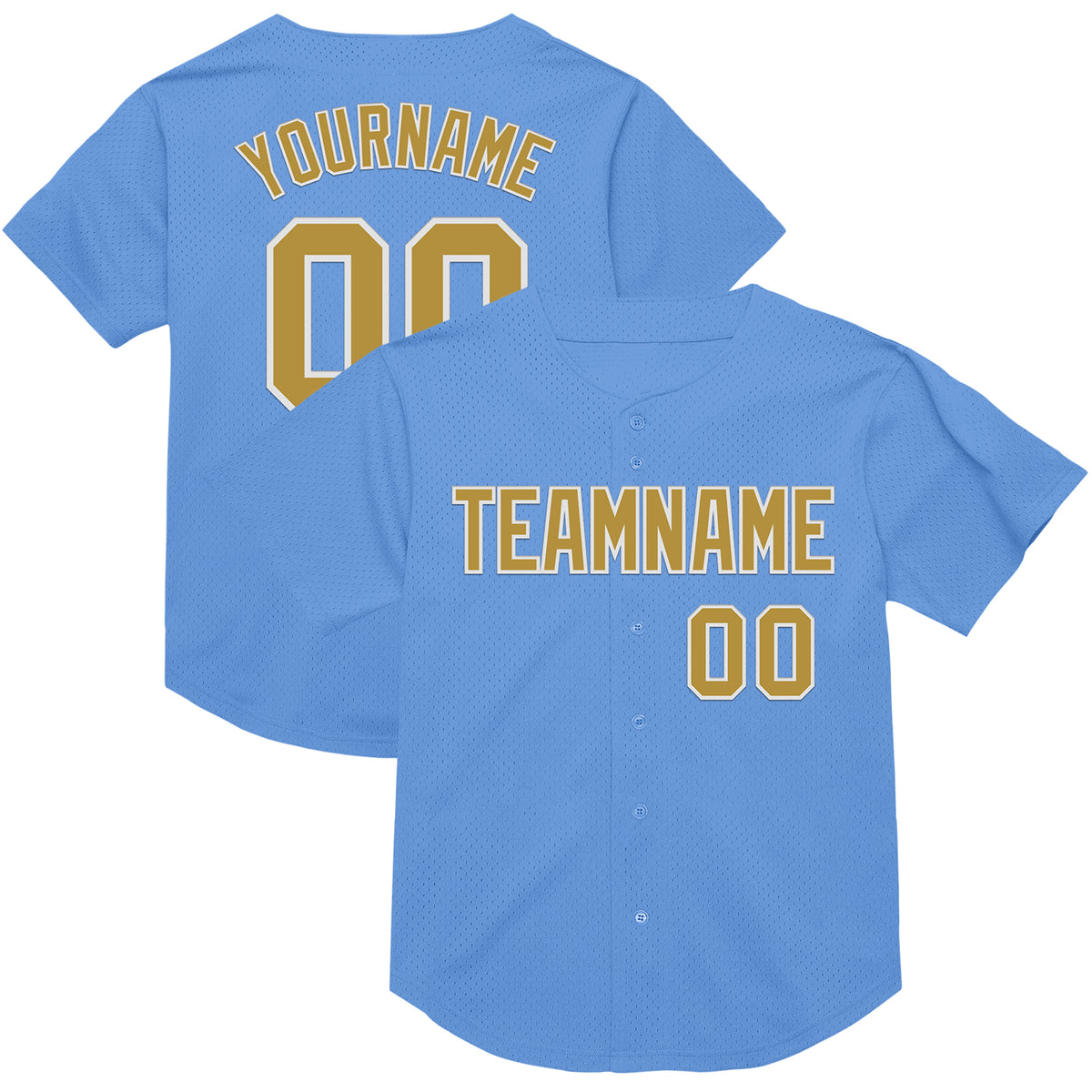 Custom Light Blue Old Gold-White Mesh Authentic Throwback Baseball ...