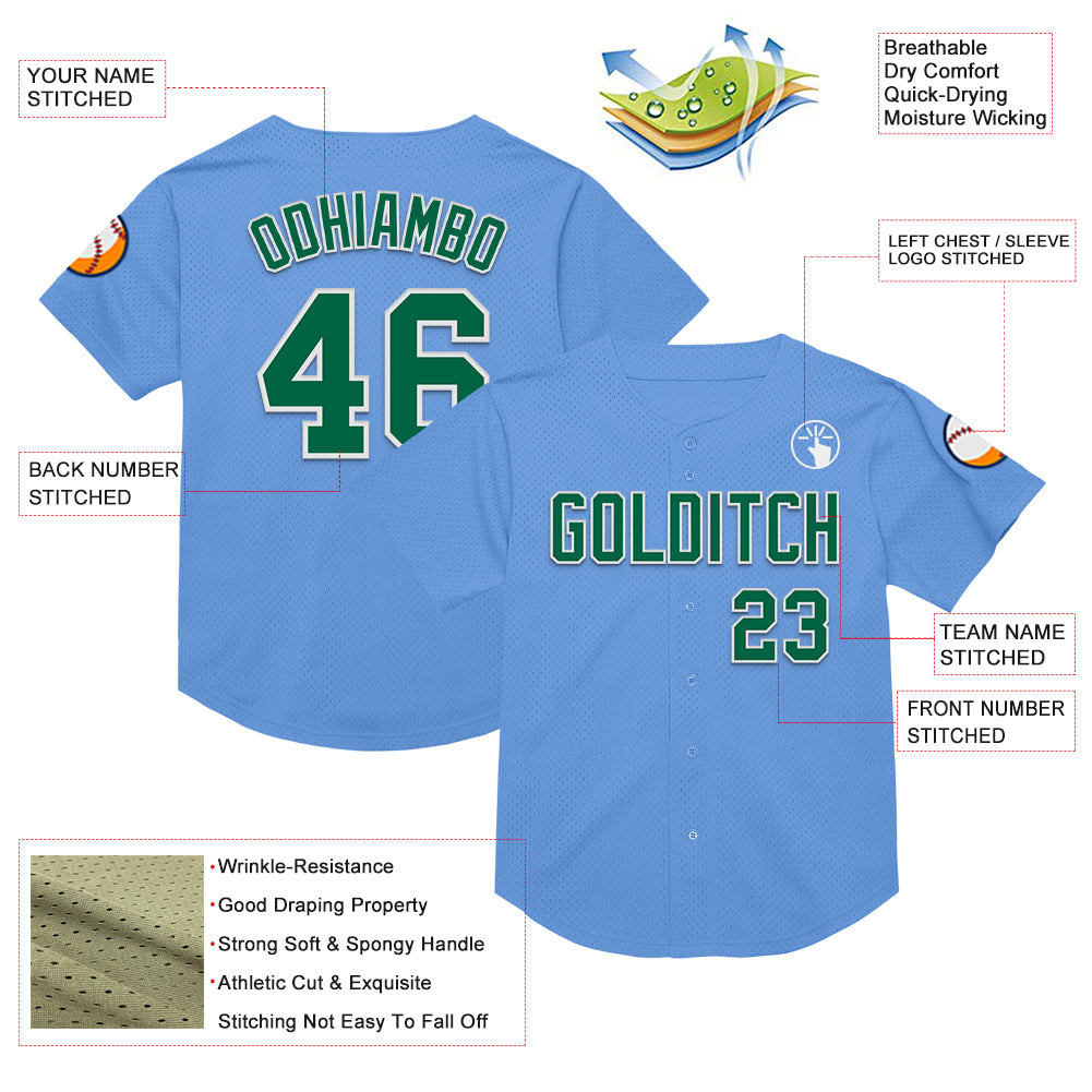 Custom Light Blue Kelly Green-White Mesh Authentic Throwback Baseball ...