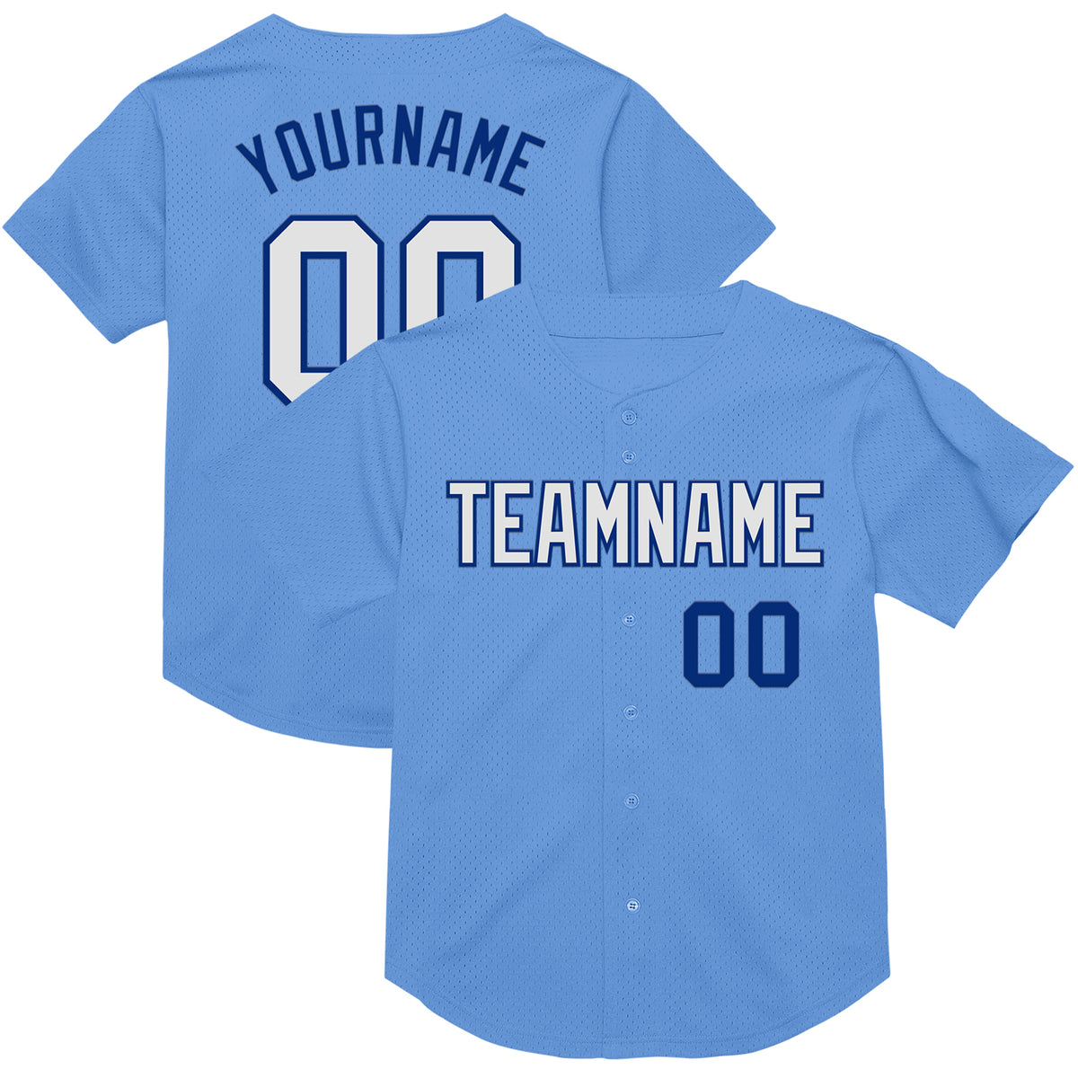 Custom Light Blue White-Royal Mesh Authentic Throwback Baseball Jersey ...