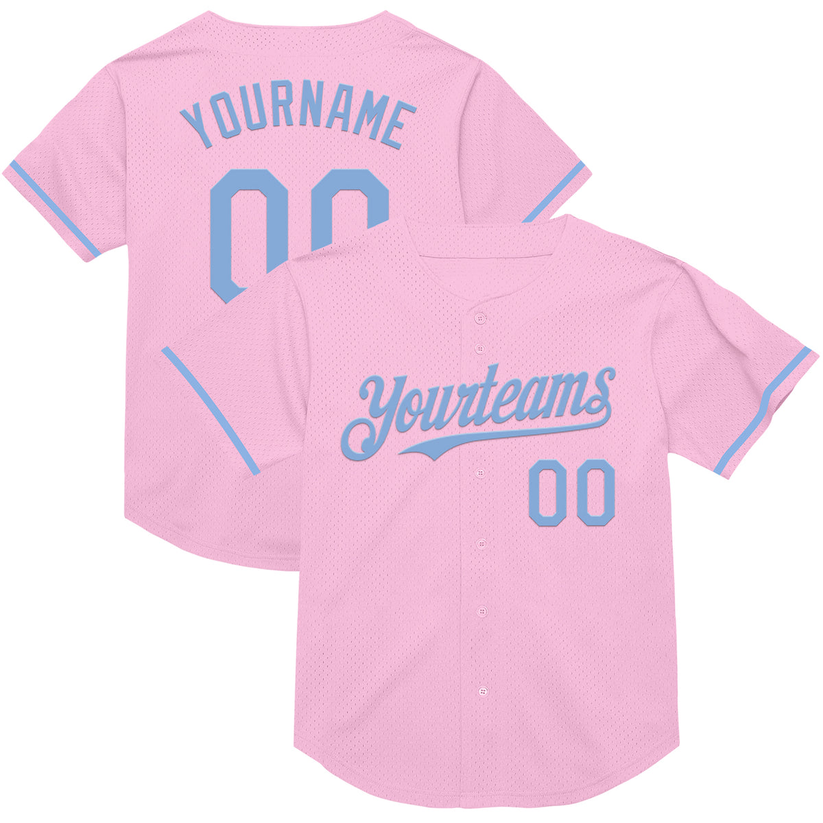 Custom Light Pink Light Blue Mesh Authentic Throwback Baseball Jersey ...