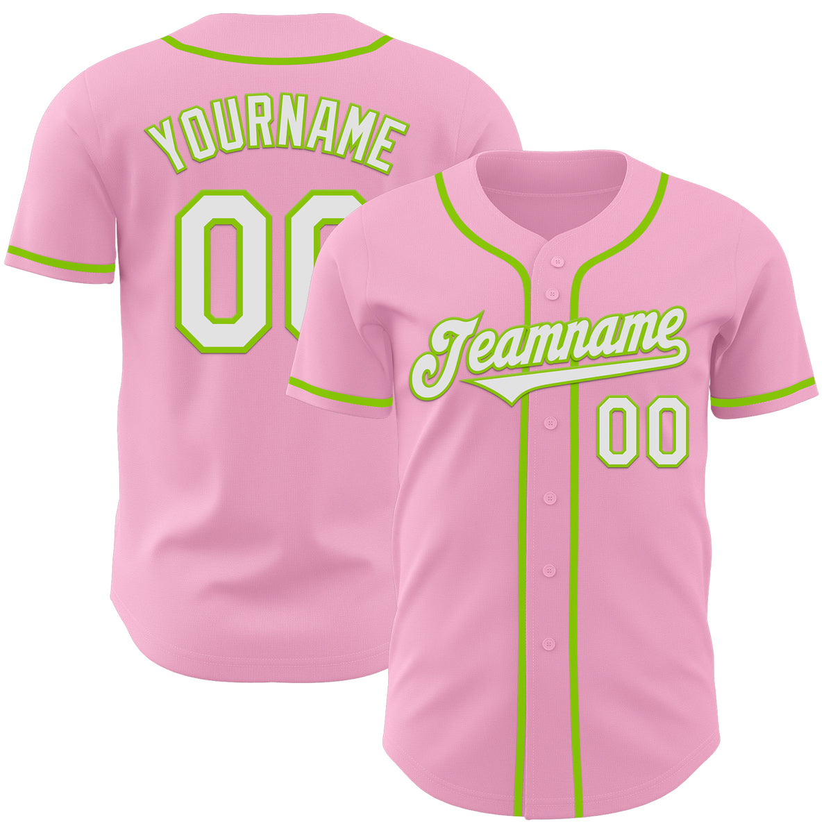 Custom Light Pink White-Neon Green Authentic Baseball Jersey Free ...