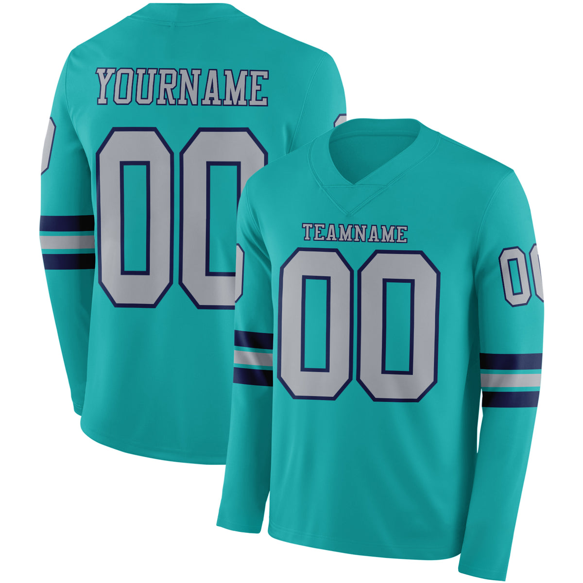 Custom Long Sleeve Aqua Authentic Football Jersey Gray Navy – Fiitg