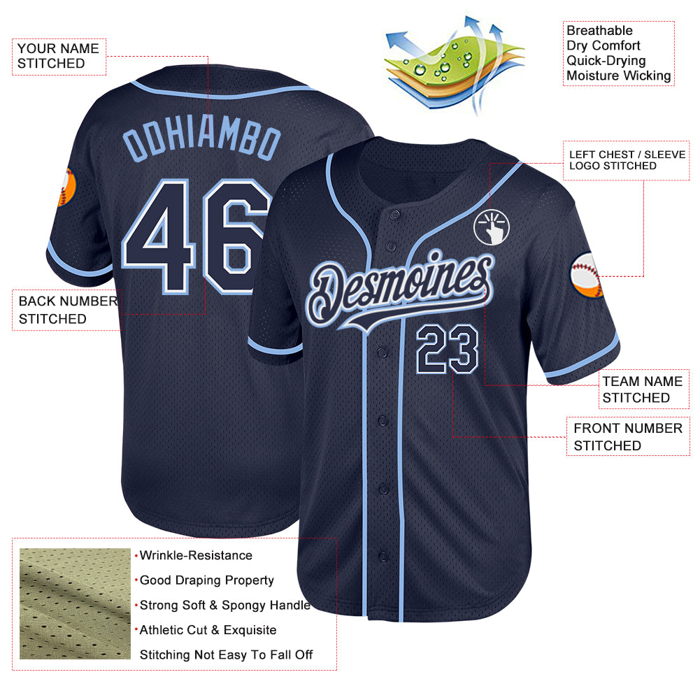 Custom Navy White-Light Blue Mesh Authentic Throwback Baseball Jersey ...