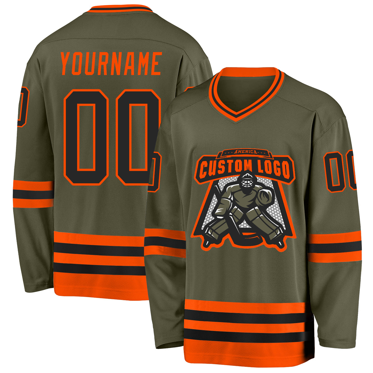 Custom Olive Black-Orange Salute To Service Hockey Jersey Free Shipping ...