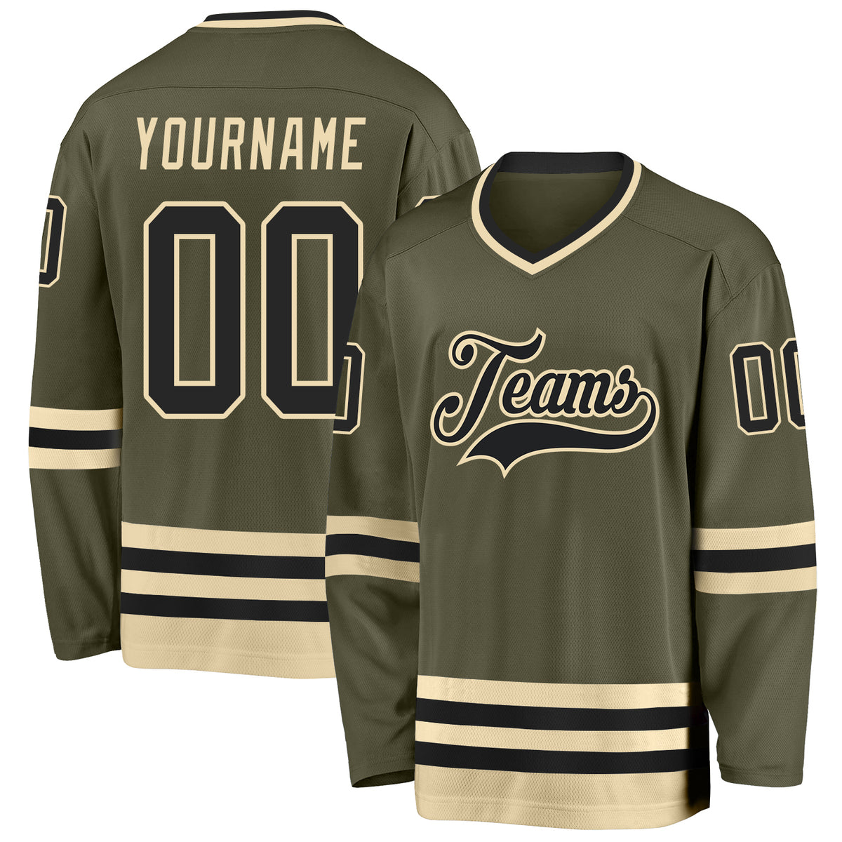 Custom Olive Black-Cream Salute To Service Hockey Jersey Free Shipping ...