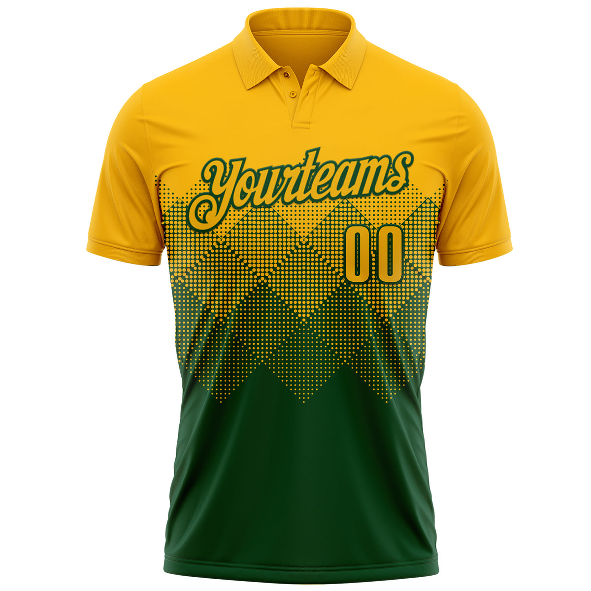 Custom Gold Green 3D Gradient Square Shape Performance Polo Shirt Free ...
