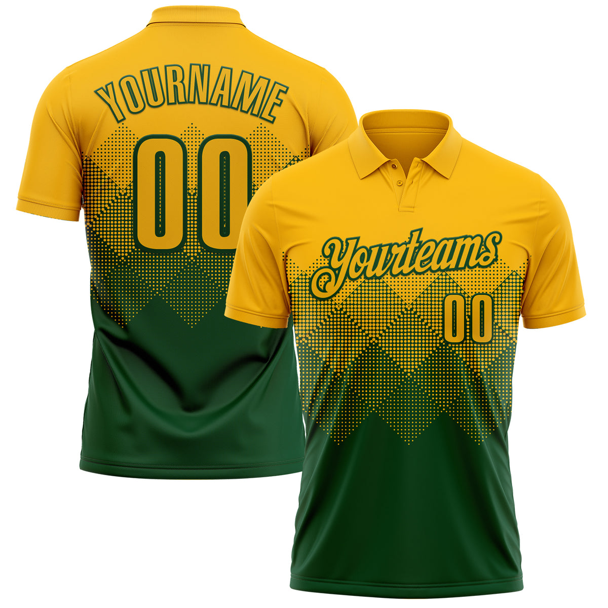 Custom Gold Green 3D Gradient Square Shape Performance Polo Shirt Free ...