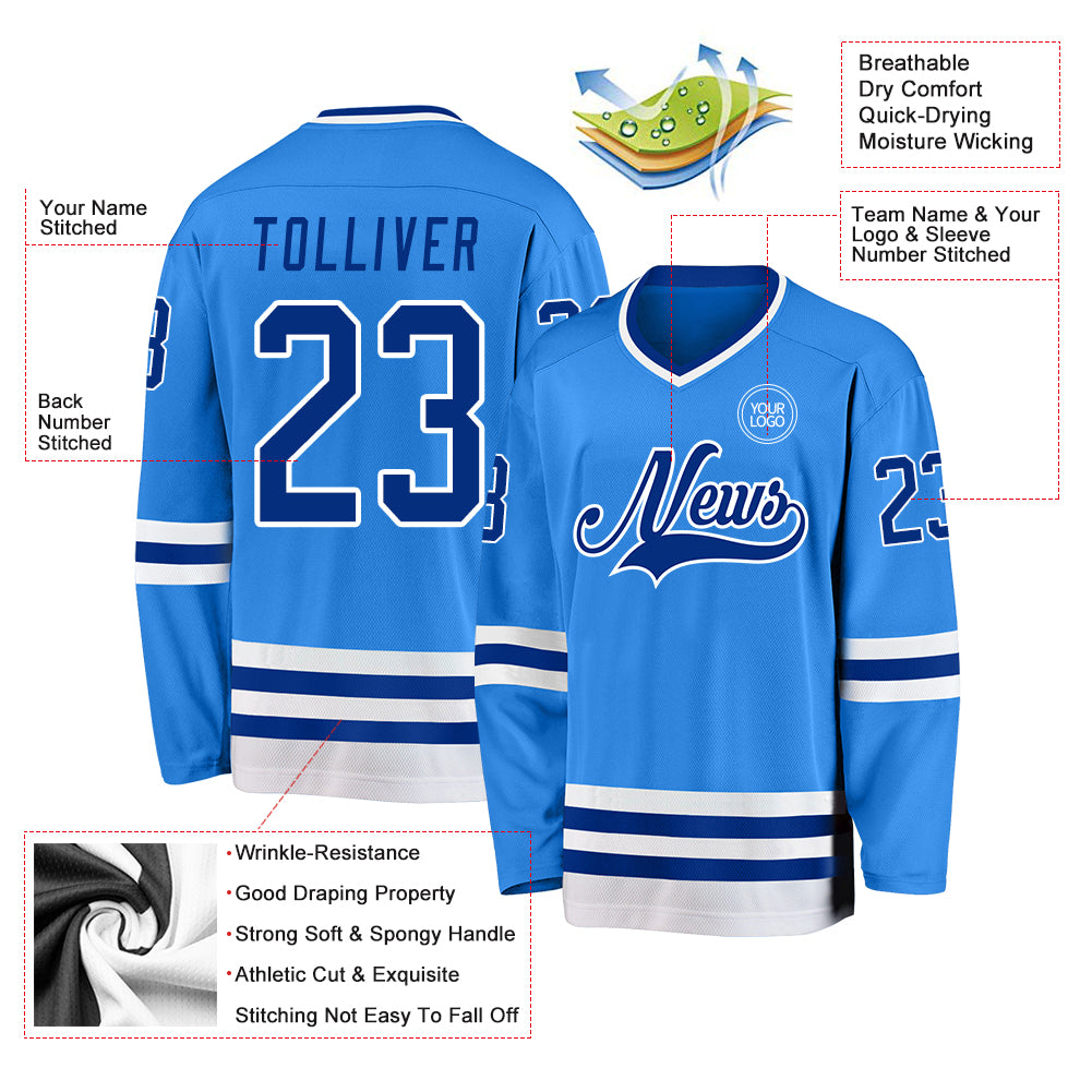 Custom Powder Blue Royal-White Hockey Jersey Free Shipping – Fiitg