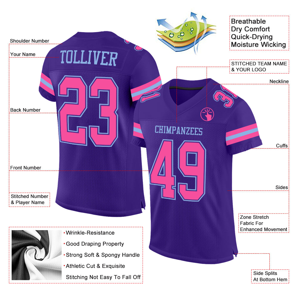 Custom Purple Pink-Light Blue Mesh Authentic Football Jersey – Fiitg