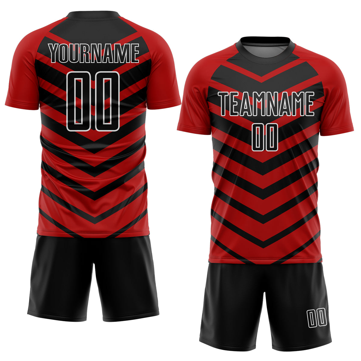 Custom Black Red-White Arrow Shapes Sublimation Soccer Uniform Jersey ...