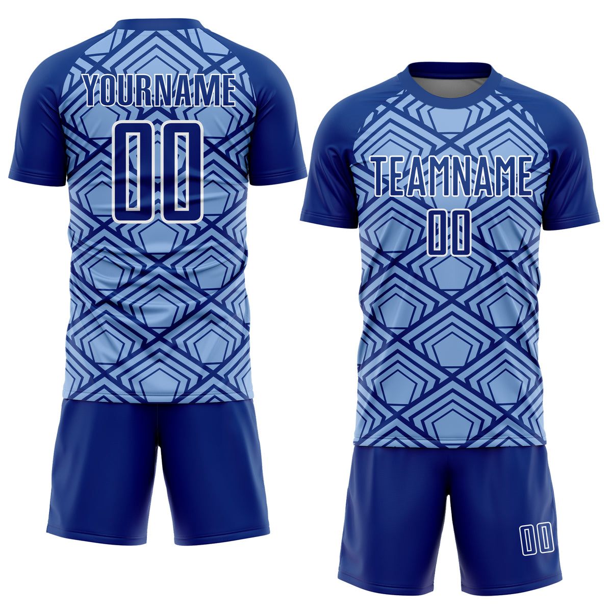 Custom Light Blue Royal-White Geometric Pattern Sublimation Soccer ...