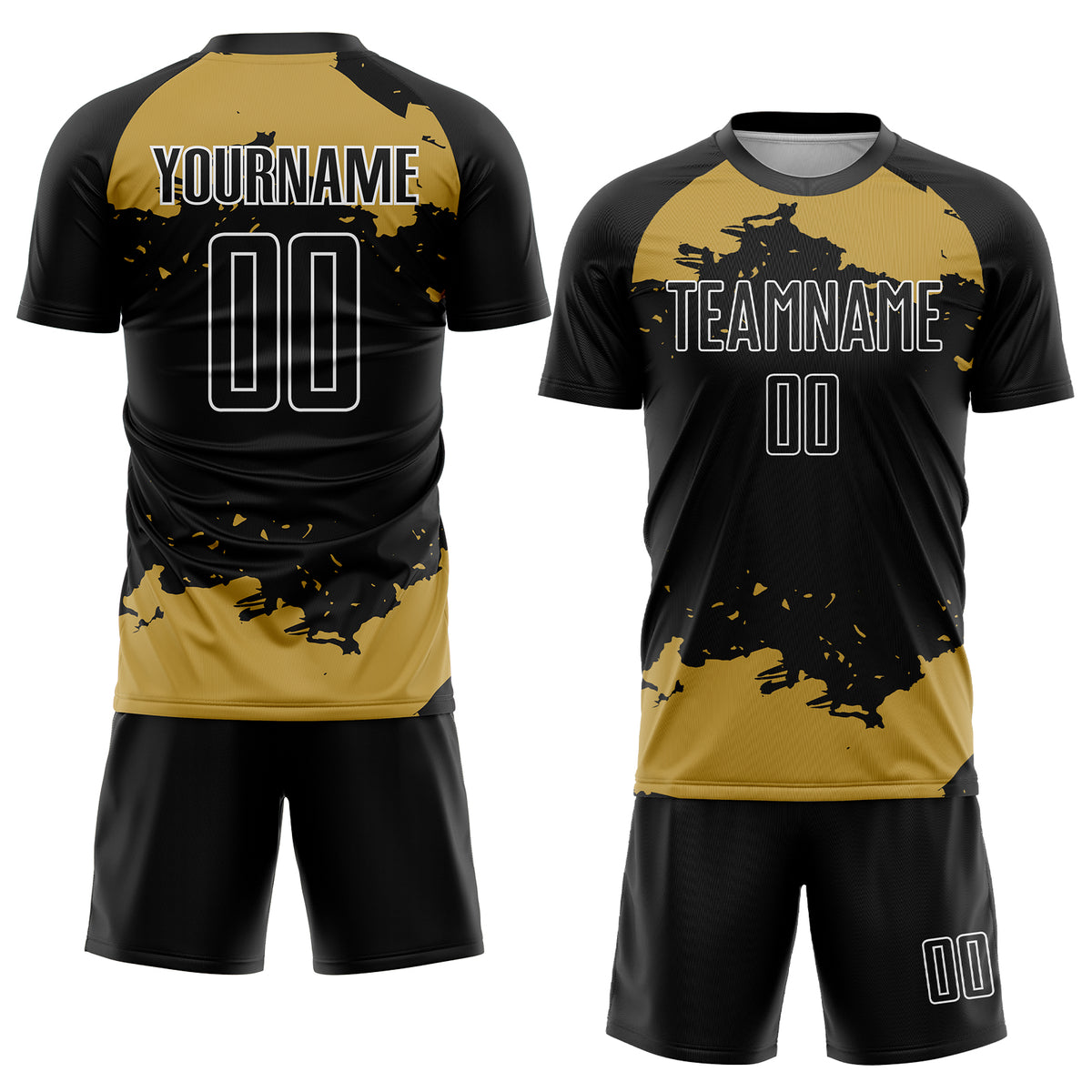 Custom Black Old Gold-White Abstract Fragment Art Sublimation Soccer ...