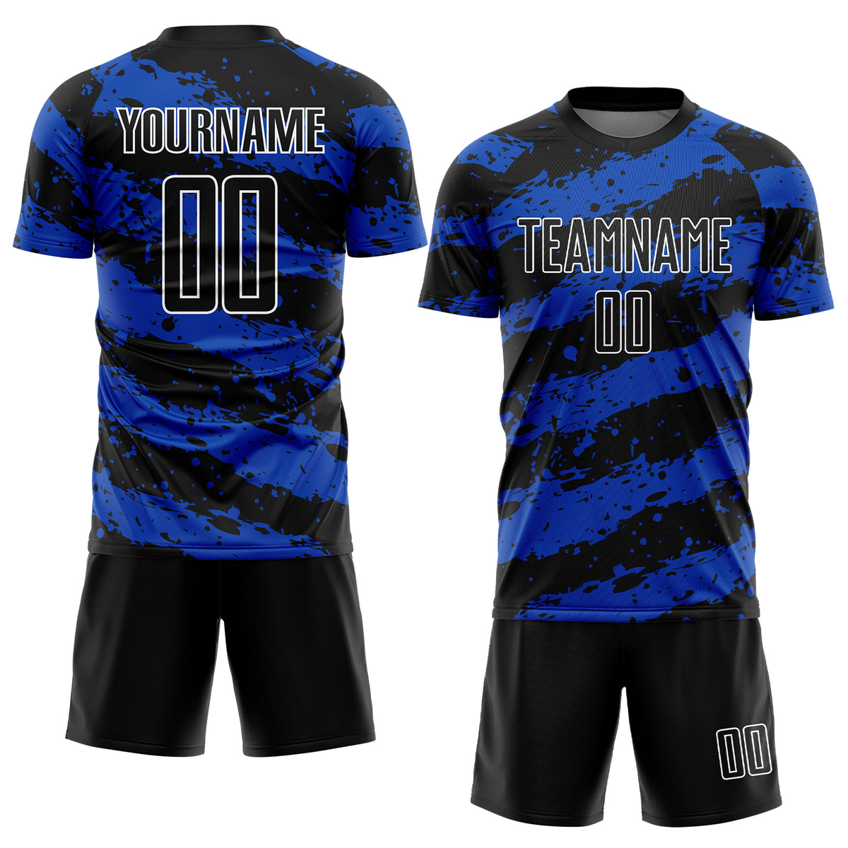 Custom Black Thunder Blue-White Splash Sublimation Soccer Uniform ...