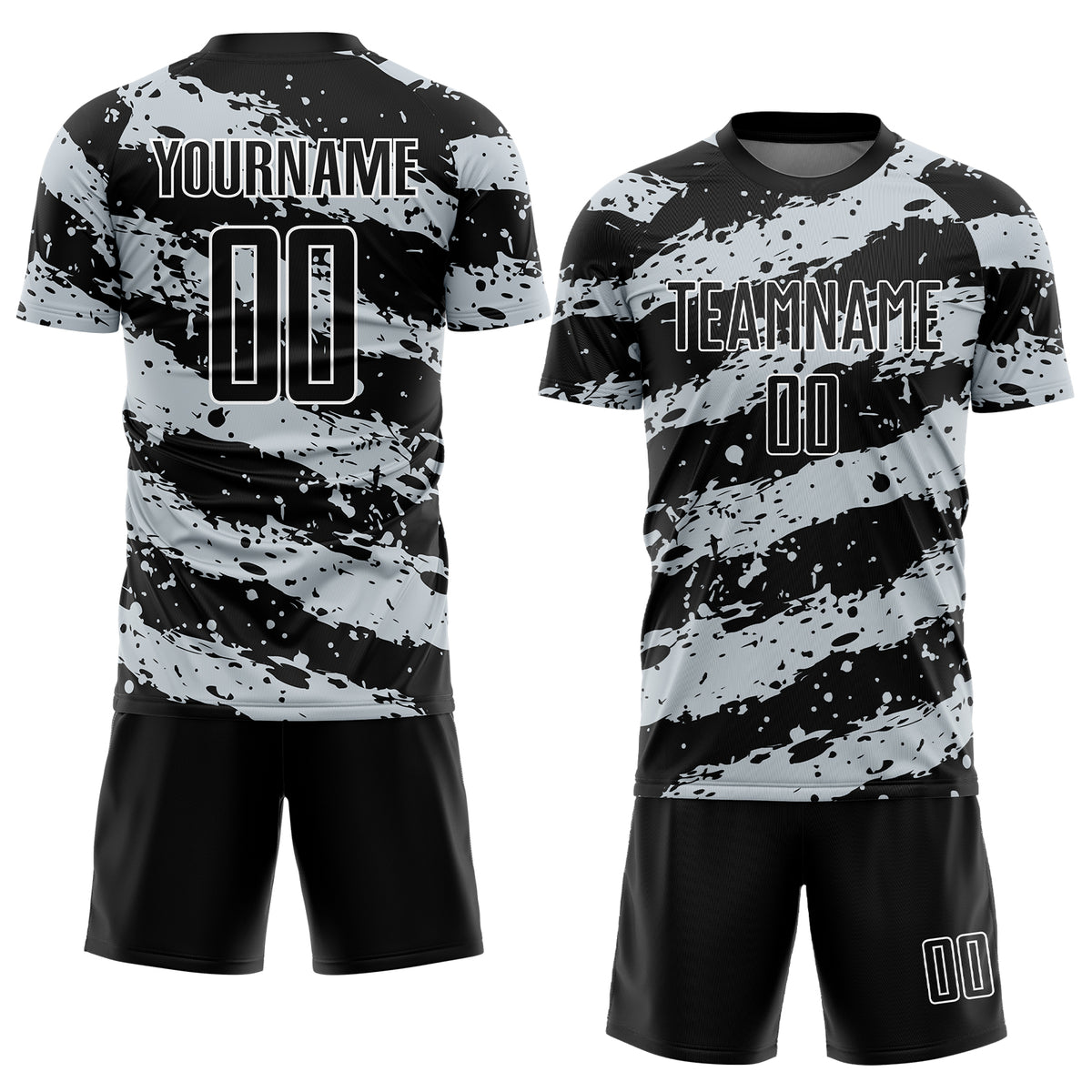 Custom Black Light Gray-White Splash Sublimation Soccer Uniform Jersey ...