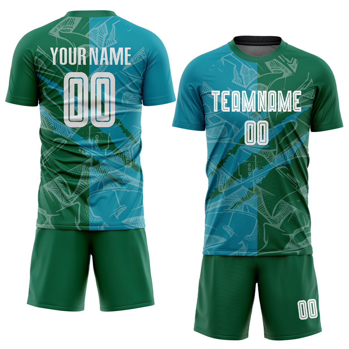 Custom Graffiti Pattern Teal-Kelly Green Scratch Sublimation Soccer ...