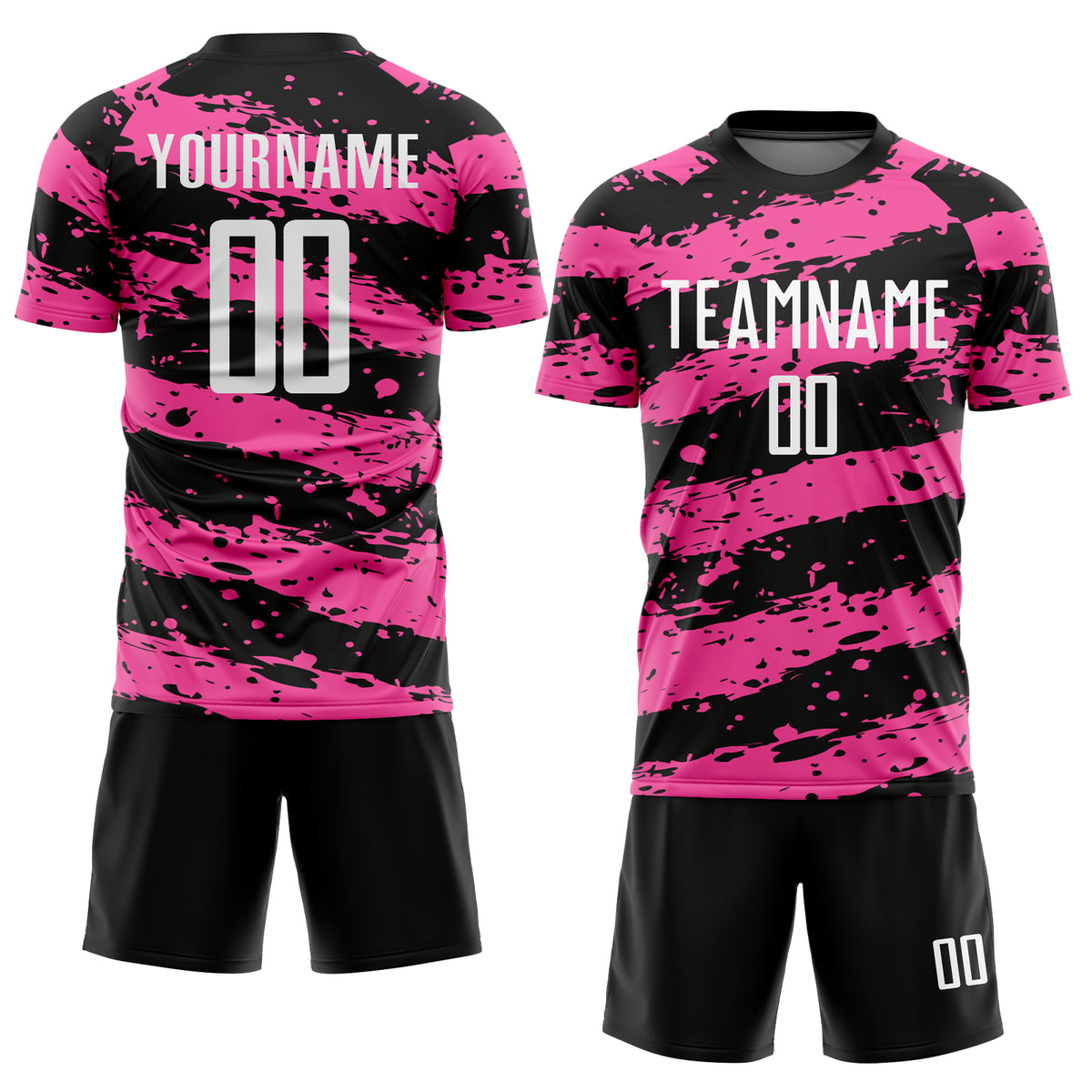 Custom Black White-Pink Splash Sublimation Soccer Uniform Jersey Free ...
