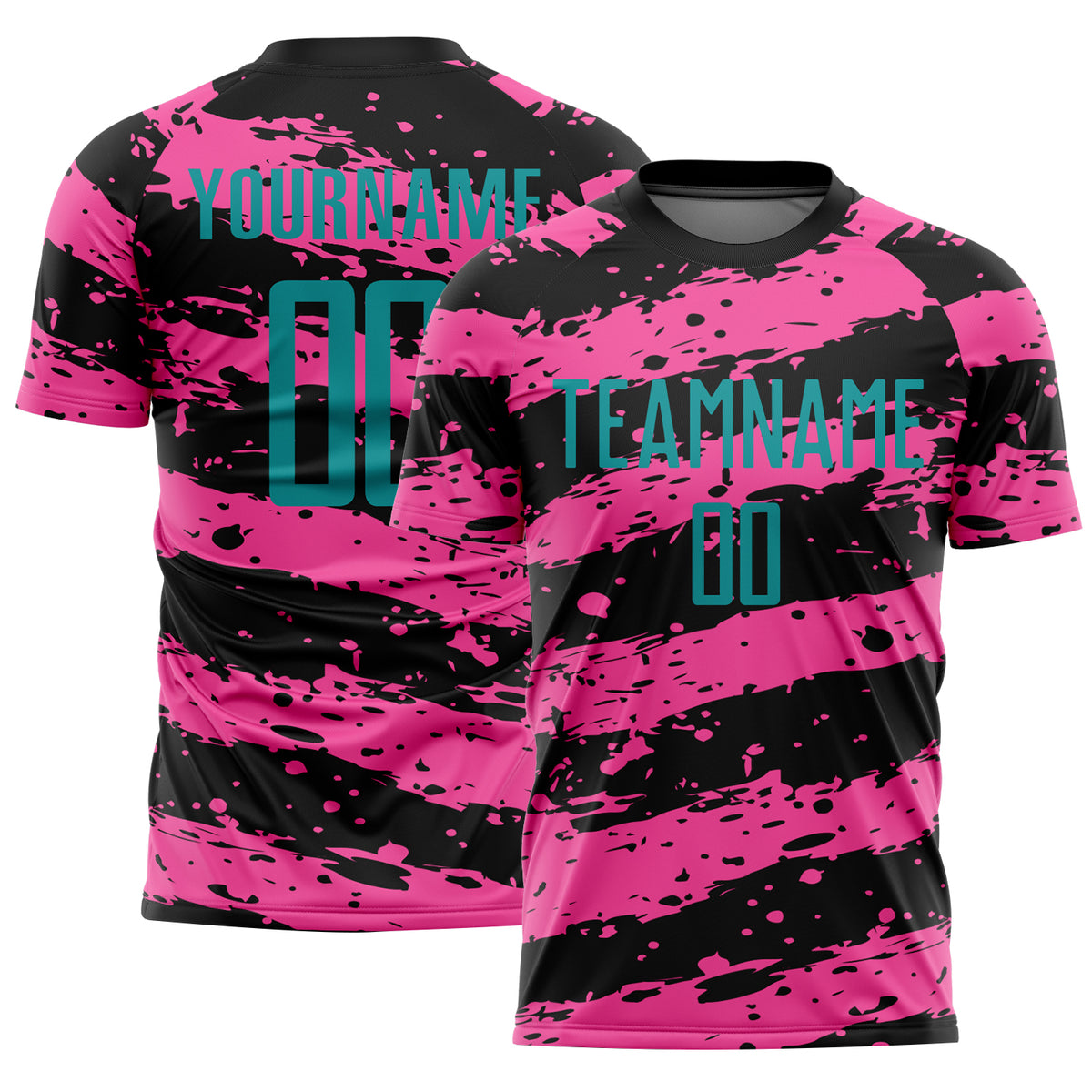 Custom Black Teal-Pink Splash Sublimation Soccer Uniform Jersey Free ...