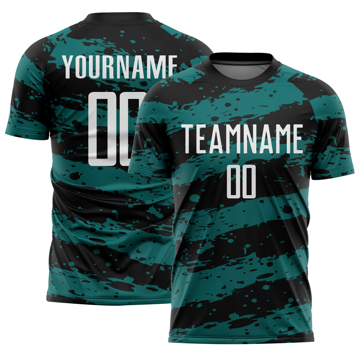 Custom Black White-Teal Splash Sublimation Soccer Uniform Jersey Free ...