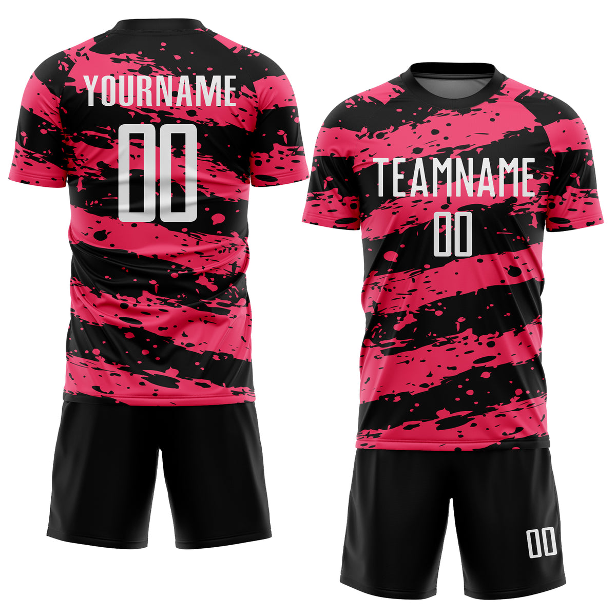Custom Black White-Neon Pink Splash Sublimation Soccer Uniform Jersey ...