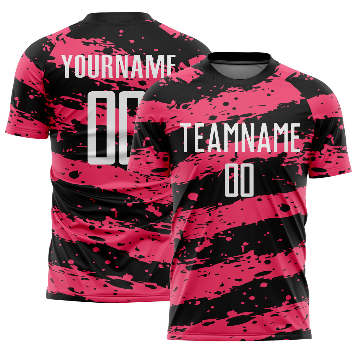 Custom Black White-Neon Pink Splash Sublimation Soccer Uniform Jersey ...