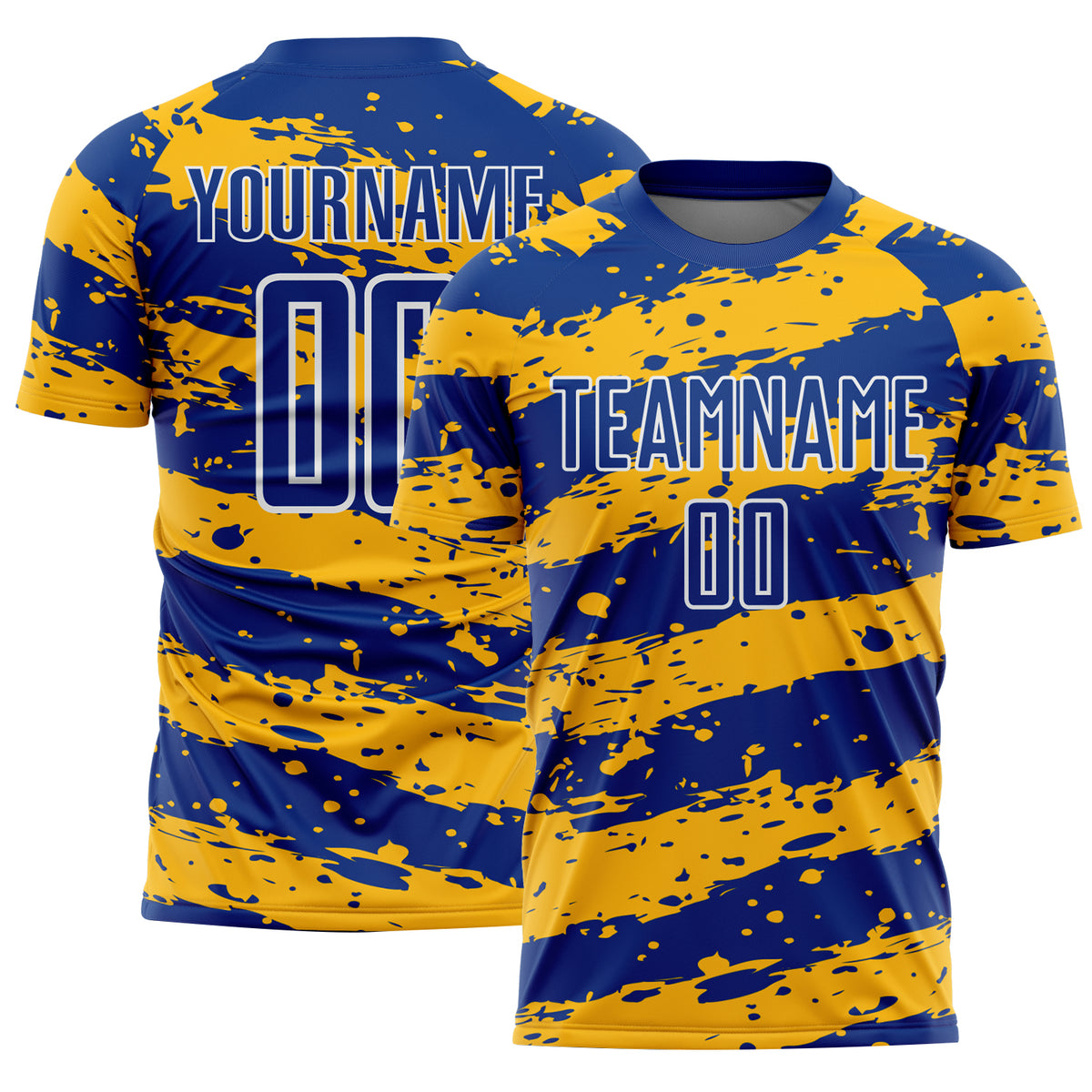 Custom Royal Gold-White Splash Sublimation Soccer Uniform Jersey Free ...