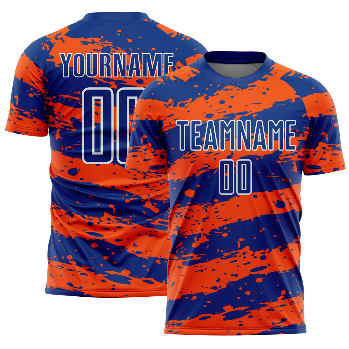 Custom Royal Orange-White Splash Sublimation Soccer Uniform Jersey Free ...