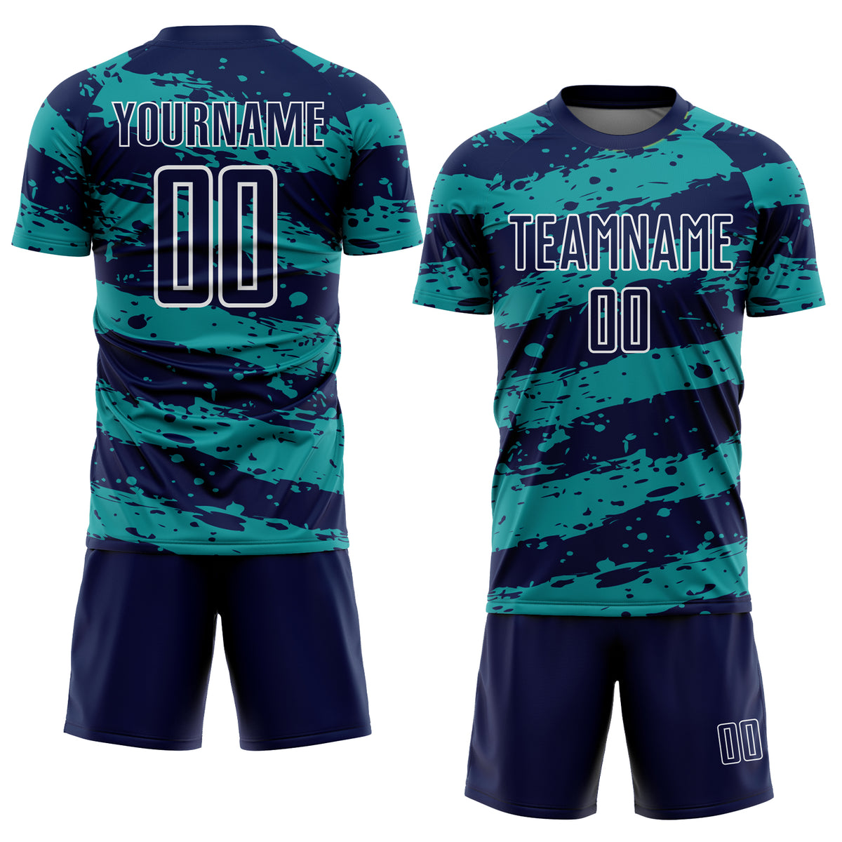 Custom Navy Teal-White Splash Sublimation Soccer Uniform Jersey Free ...