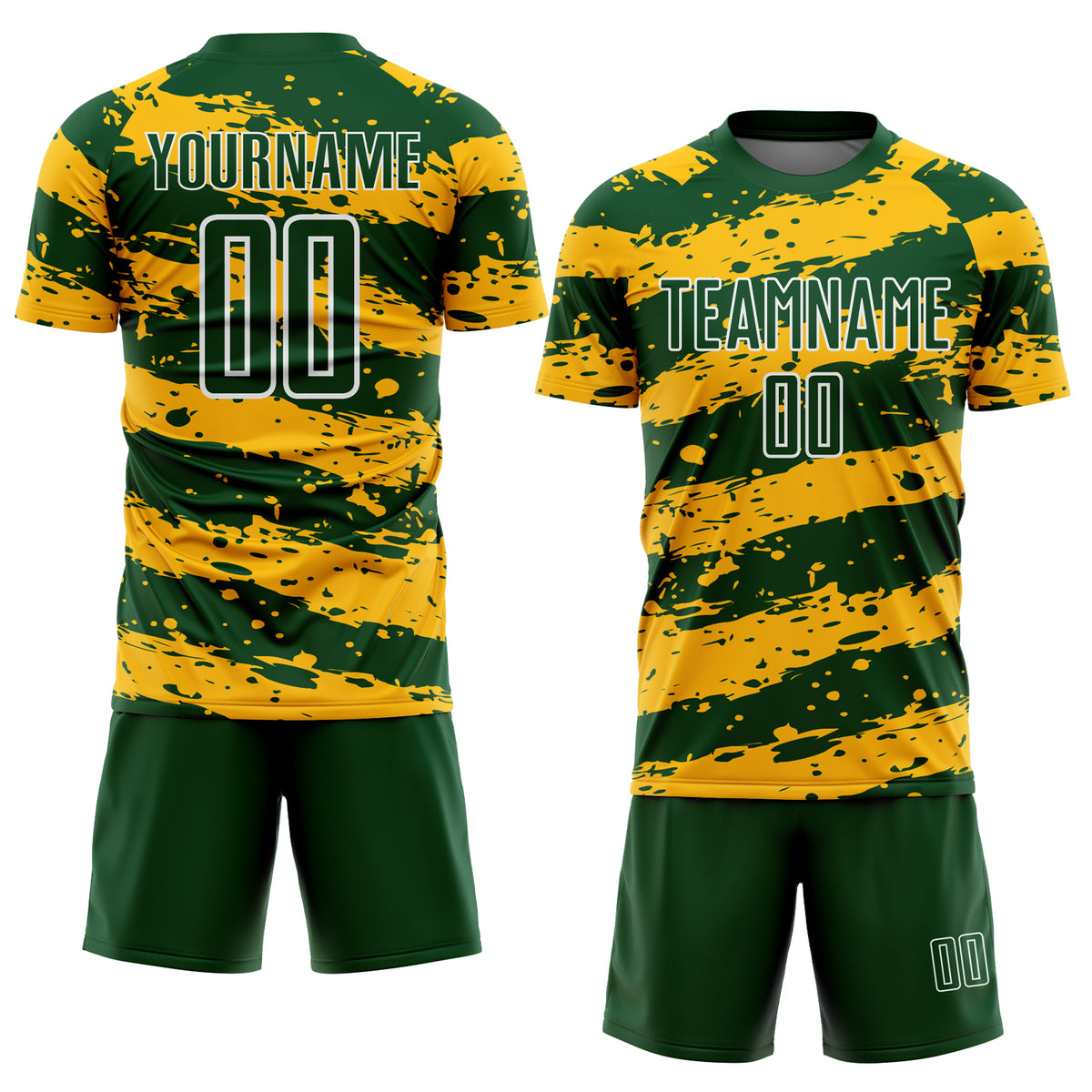 Custom Green Gold-White Splash Sublimation Soccer Uniform Jersey Free ...