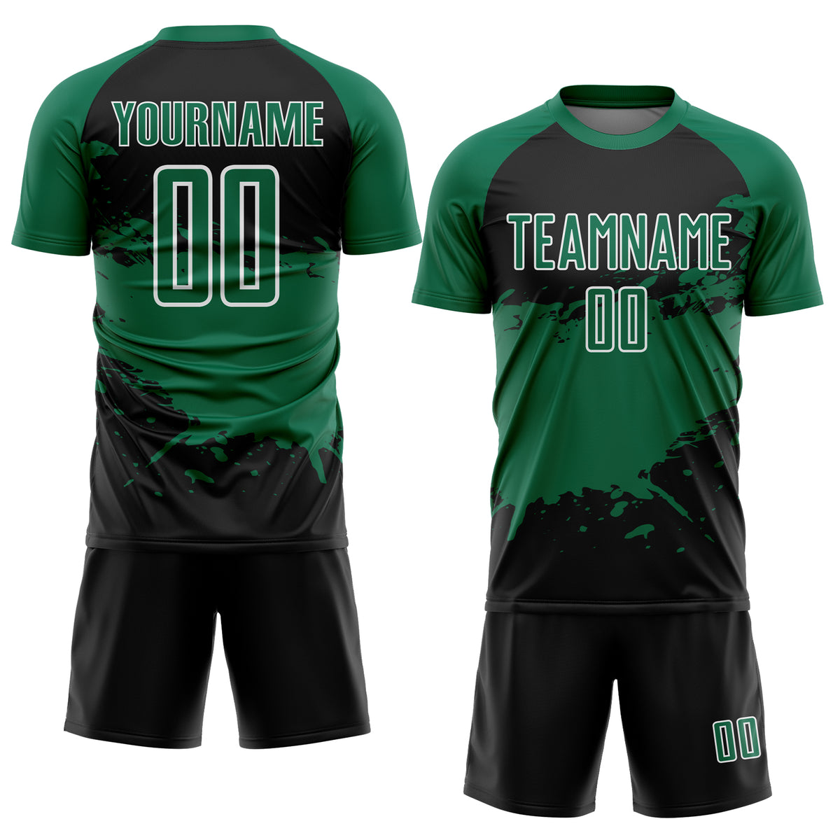 Custom Black Kelly Green-White Splash Sublimation Soccer Uniform Jersey ...