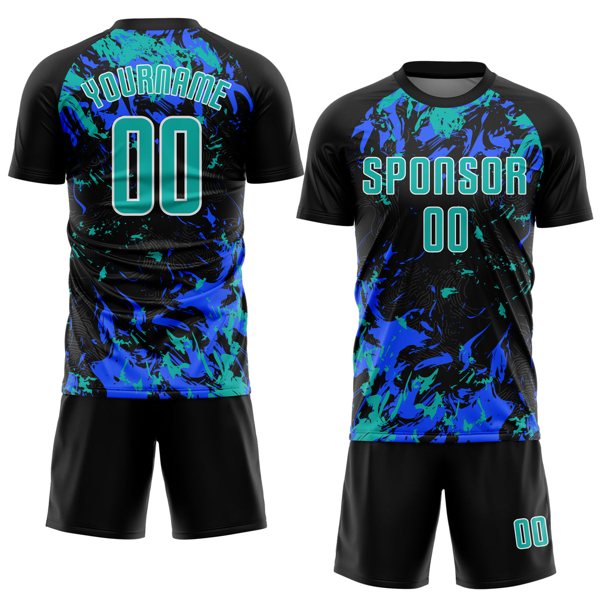 Custom Fluid Art Splash Sublimation Soccer Uniform Jersey Black Aqua ...