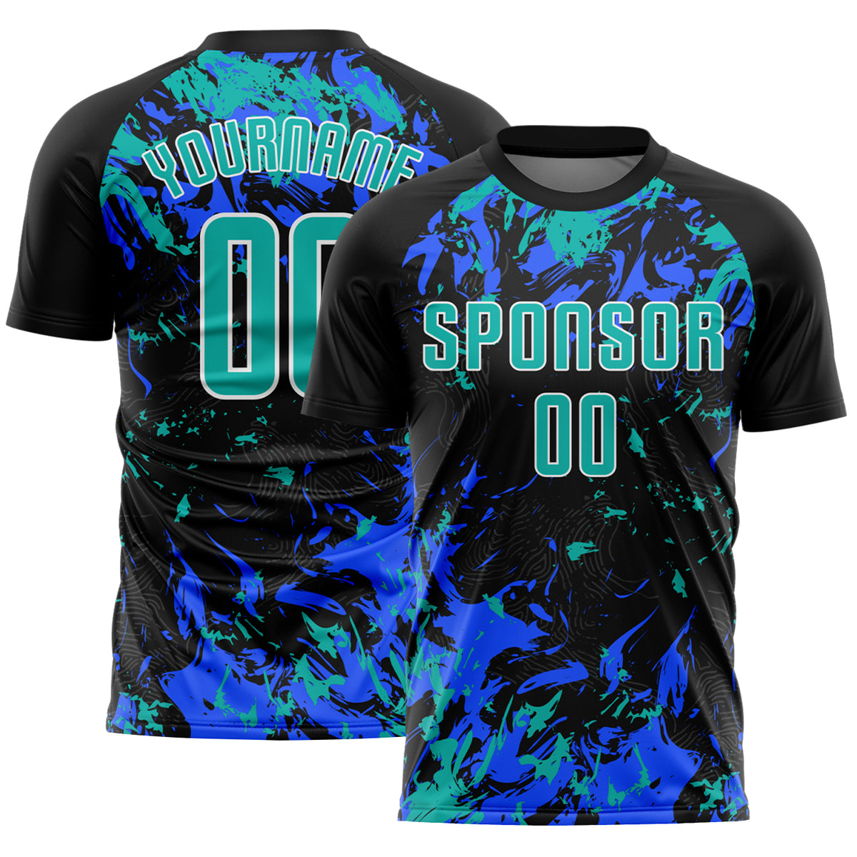 Custom Fluid Art Splash Sublimation Soccer Uniform Jersey Black Aqua ...