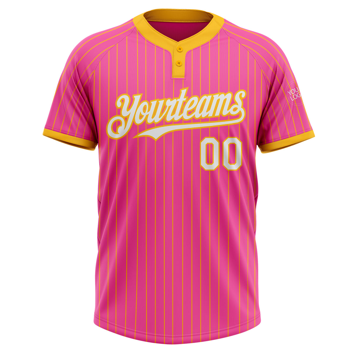 Custom Pink Gold Pinstripe White Two-Button Unisex Softball Jersey Free ...