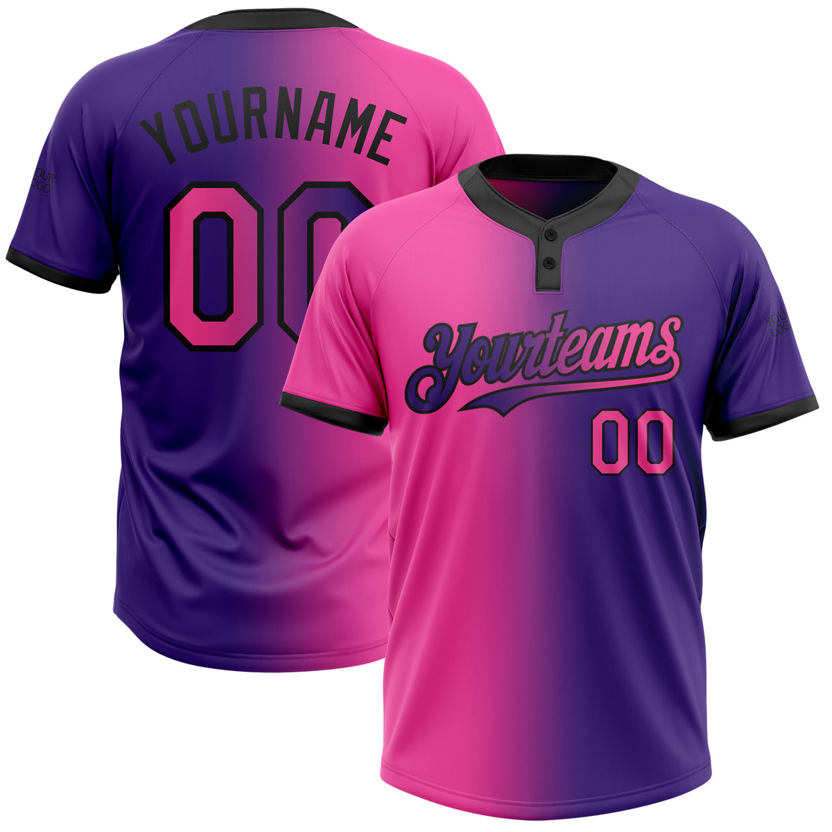 Custom Purple Pink-Black Gradient Fashion Two-Button Unisex Softball Jersey Free Shipping – Fiitg