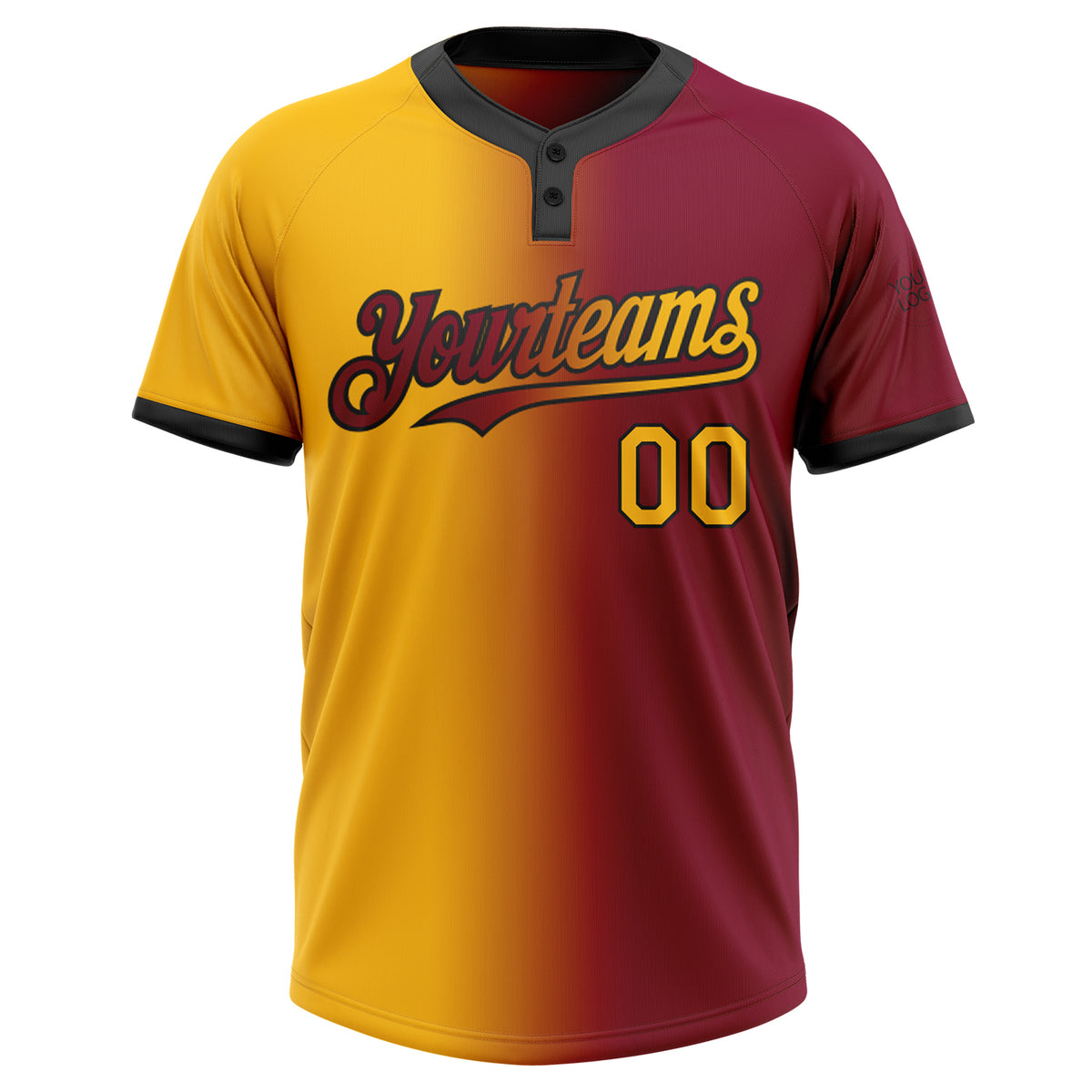 Custom Maroon Gold-Black Gradient Fashion Two-Button Unisex Softball ...