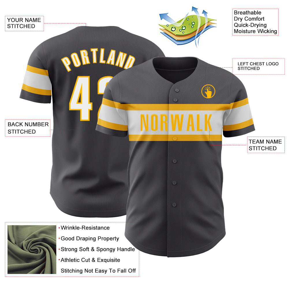 Custom Steel Gray White-Gold Authentic Baseball Jersey Free Shipping ...