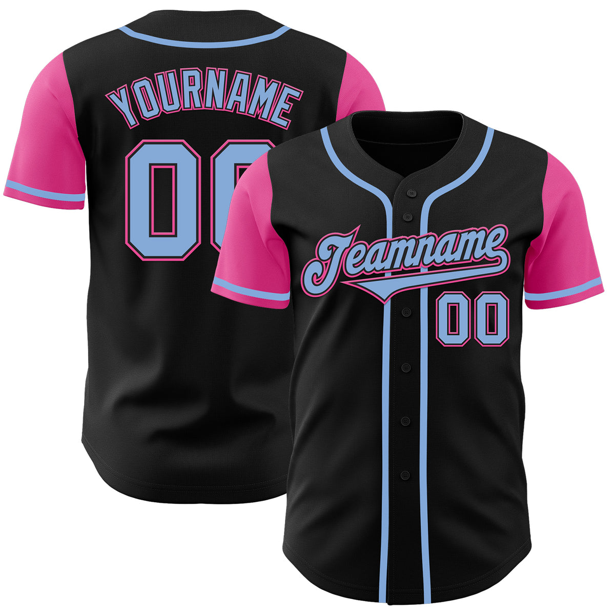 Custom Black Light Blue-Pink Authentic Two Tone Baseball Jersey Free ...