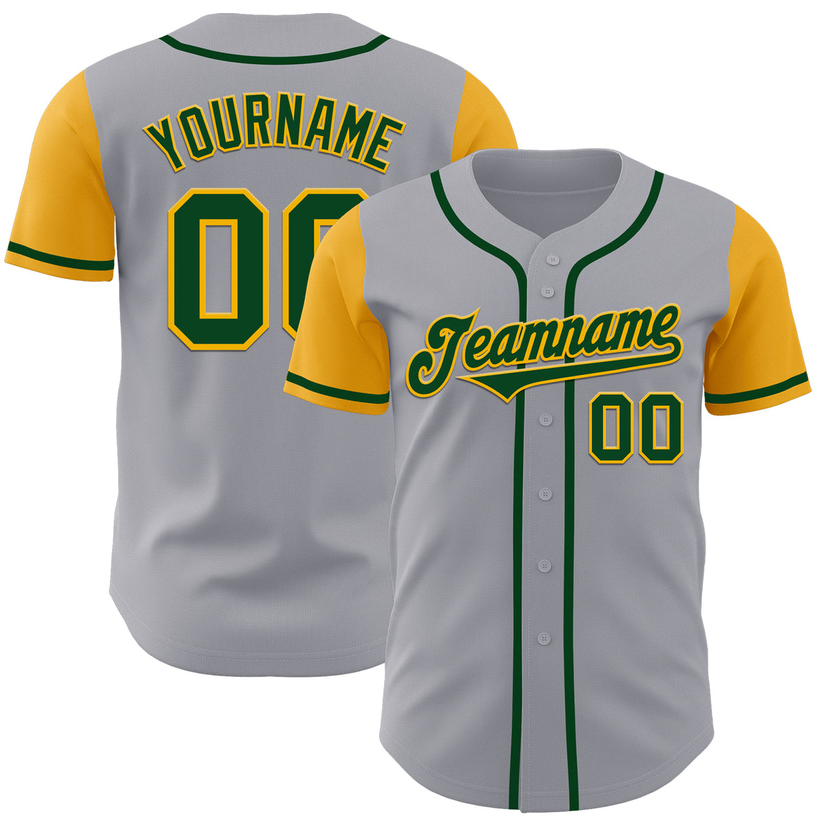 Custom Gray Green-Gold Authentic Two Tone Baseball Jersey Free Shipping ...