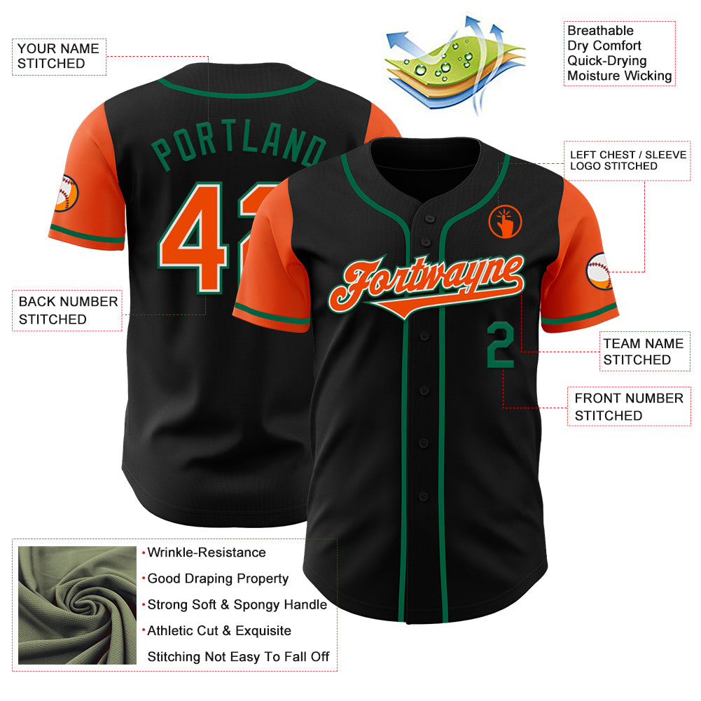 Custom Black Orange-Kelly Green Authentic Two Tone Baseball Jersey Free ...